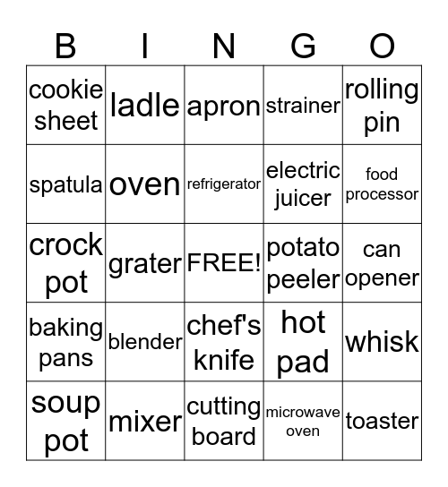 Kitchen Utensils v.1 Bingo Card
