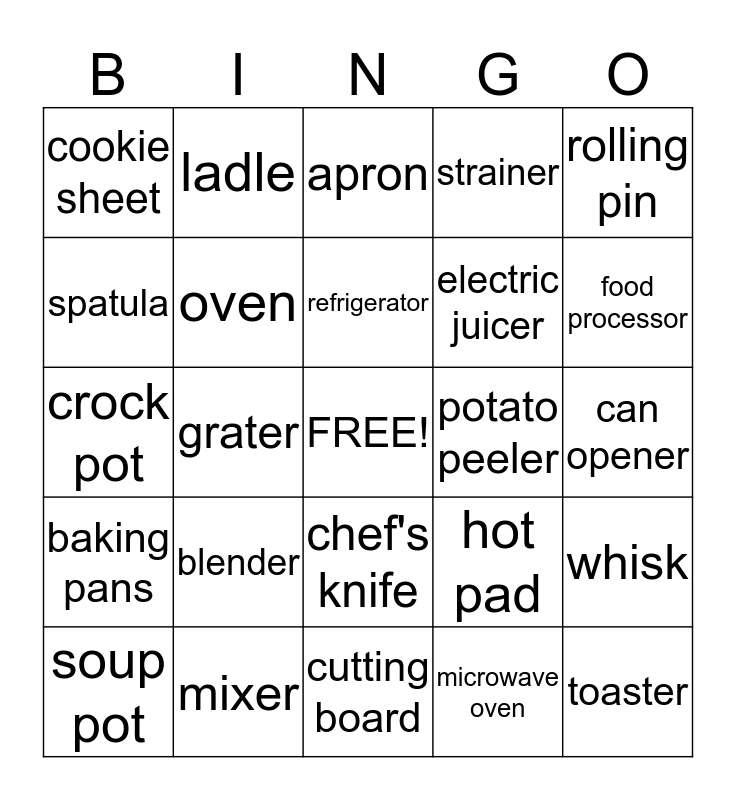 Kitchen Utensils v.1 Bingo Card