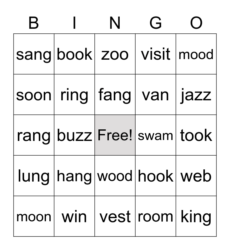 Jolly Phonics Set 5 Words Bingo Card