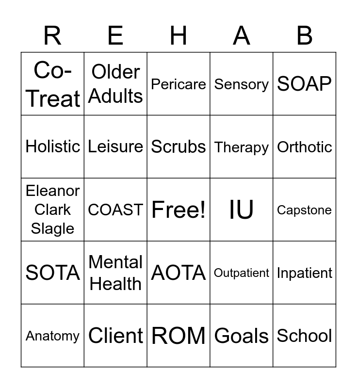 Occupational Therapy Bingo! Bingo Card