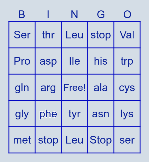 Codon Bingo Card