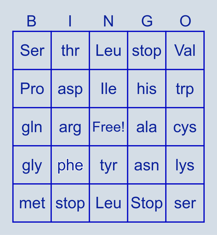 Codon Bingo Card