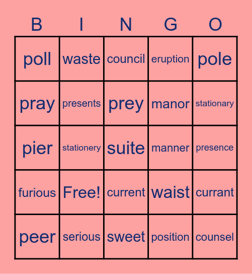 Spelling list #22 Unit 5 week 2 Wonders Bingo Card