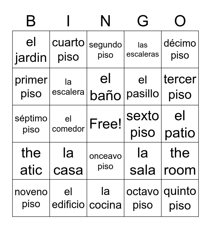 La casa Bingo Card