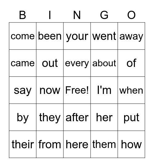Vincent and Lane Bingo Card