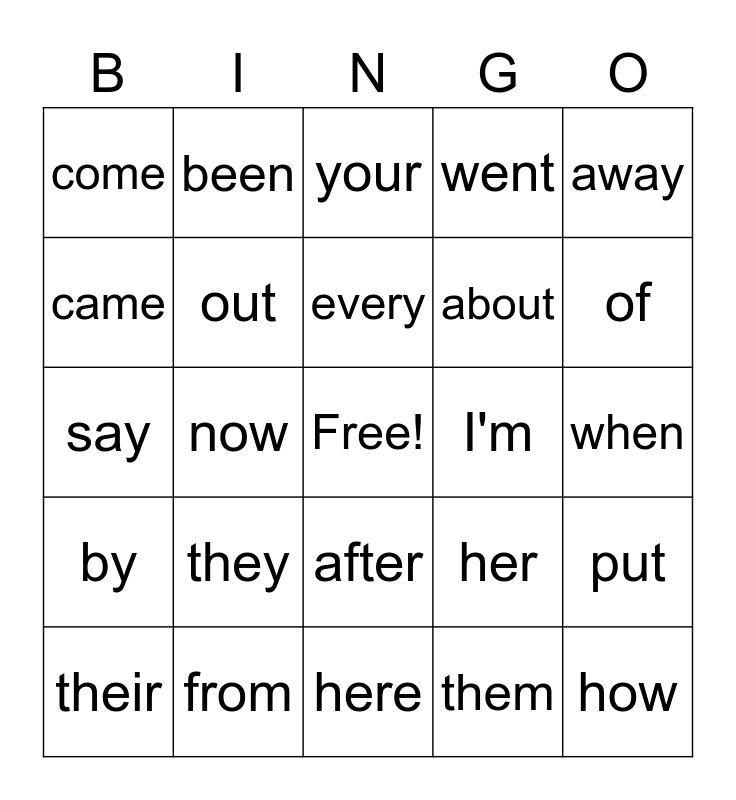 Vincent and Lane Bingo Card