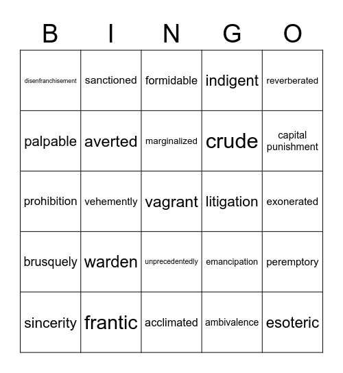 Quarter 4 Vocab Bingo Card