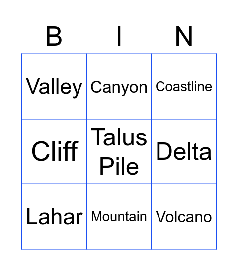 Erosion Bingo Card