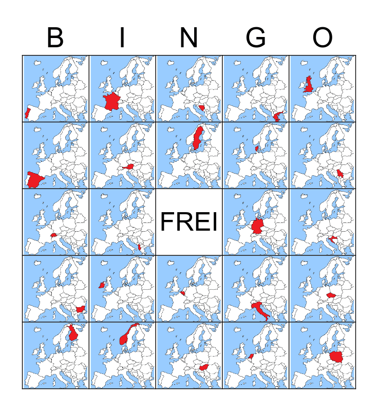 EUROPEAN MAP Bingo Card