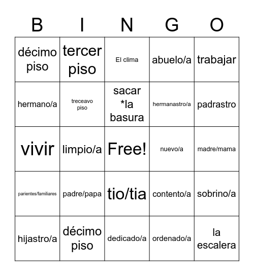 la familia Bingo Card
