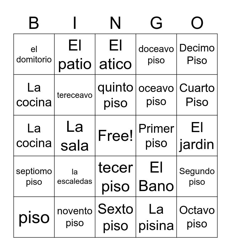 La Casa Bingo Card
