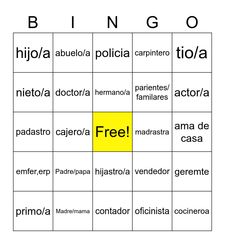 La Familia Bingo Card