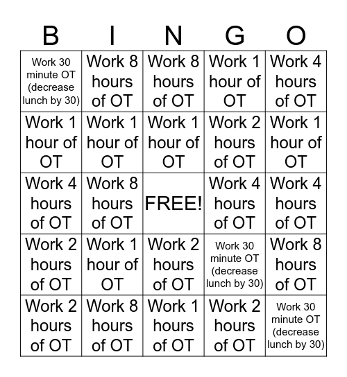 OT Bingo Card