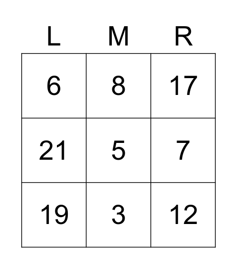 Small Number Bingo Card