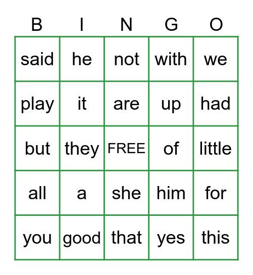 Sight Word BINGO Set 2 Bingo Card