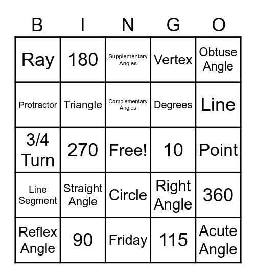 Angle Bingo Card
