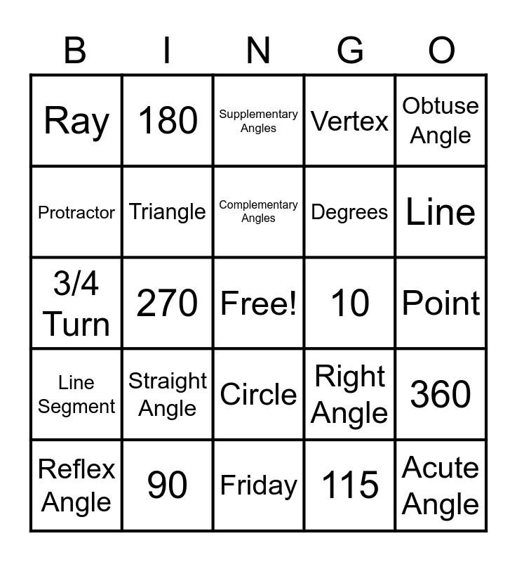 Angle Bingo Card