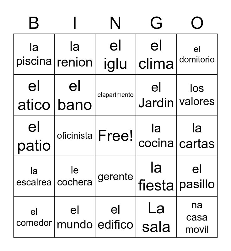 la casa Bingo Card