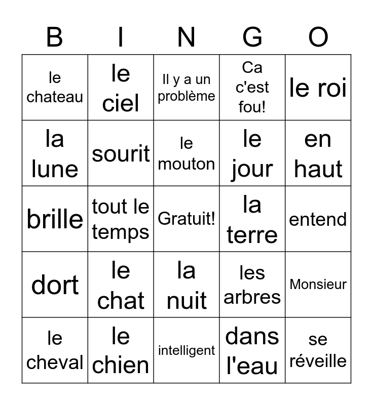 Le chat et la lune Bingo Card