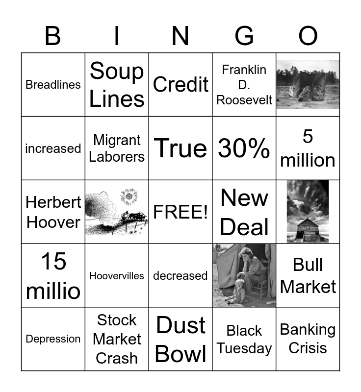 Great Depression Bingo Card