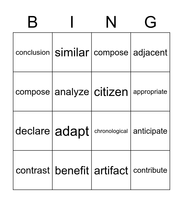 6th grade vocab 1 Bingo Card