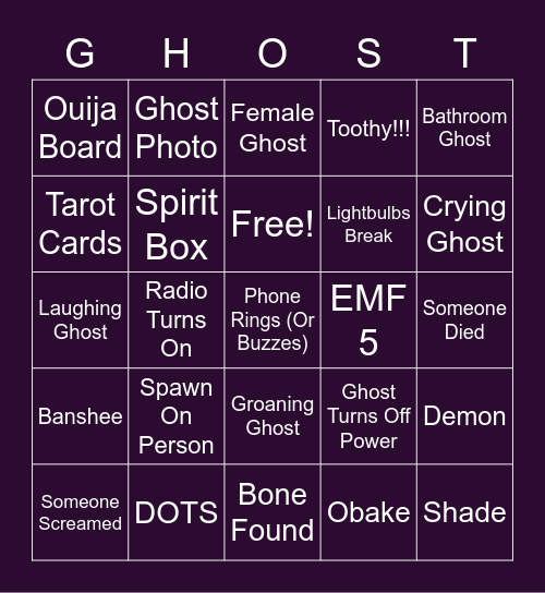 Phasmo Bingo Card