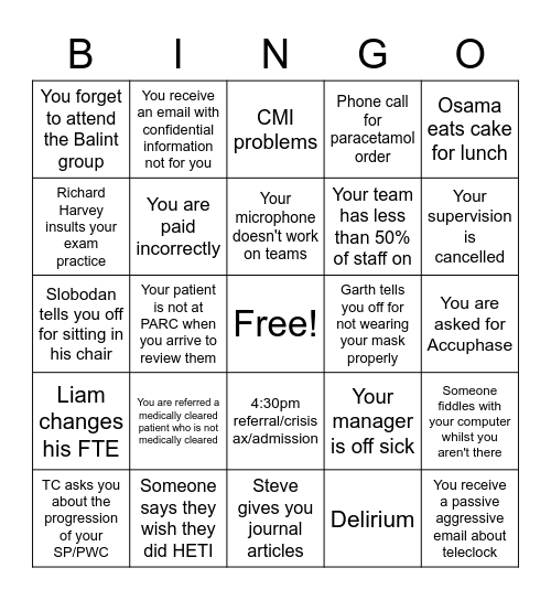 Psych reg bingo Card