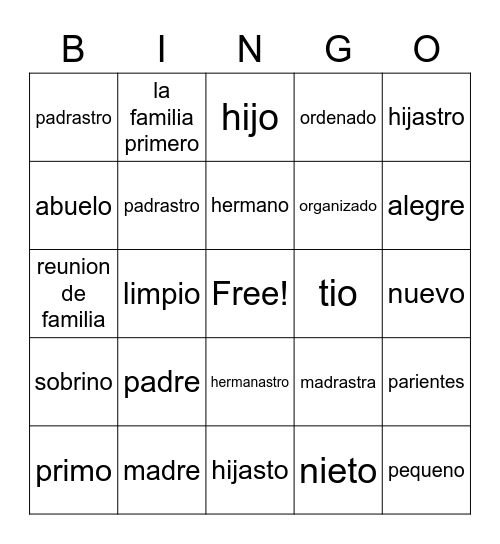 la familia Bingo Card
