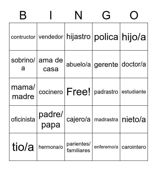 La Familia Bingo Card