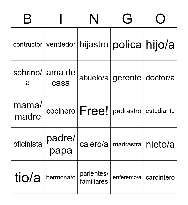 La Familia Bingo Card