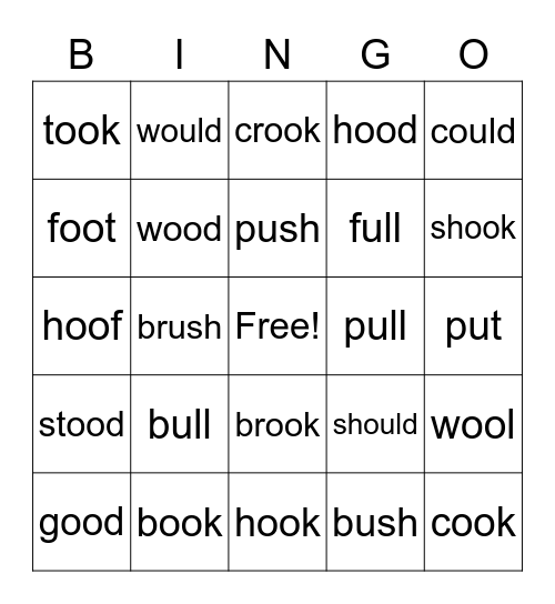 Variant Vowel oo Bingo Card