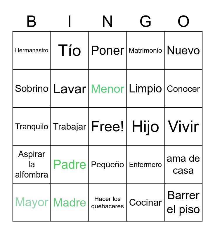 La Familia Bingo Card