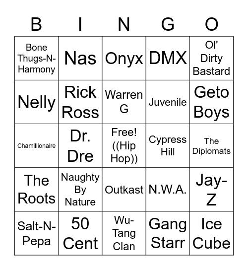 Hip Hop Bingo Card