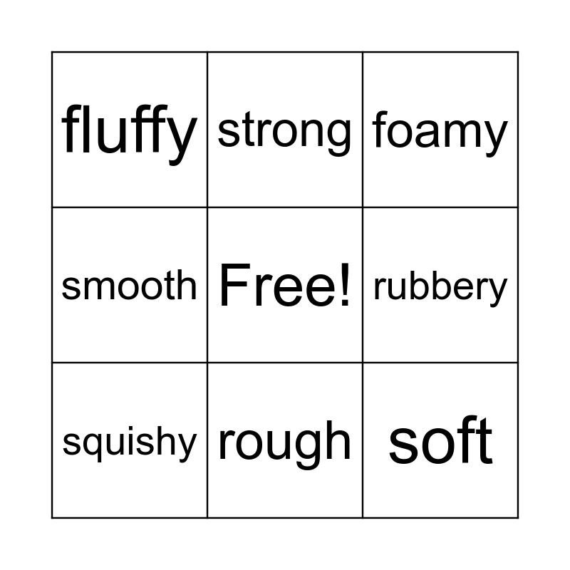 Five Senses Bingo Card