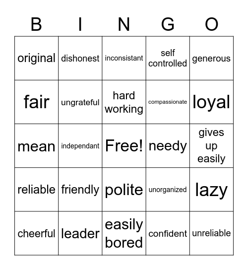 Strengths and Weakness Bingo Card