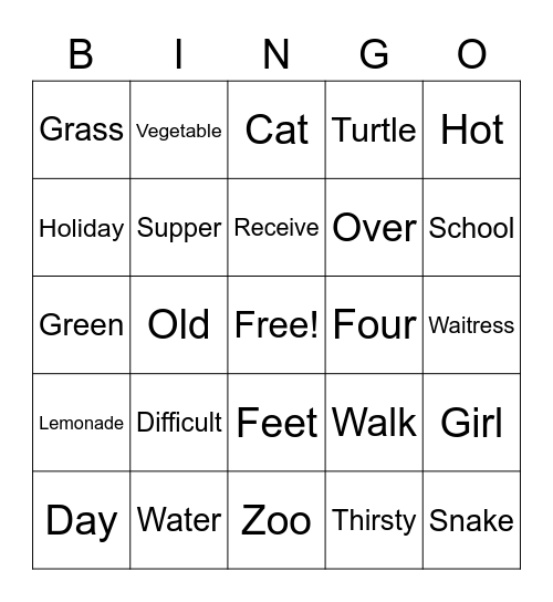 Analogies Bingo Card