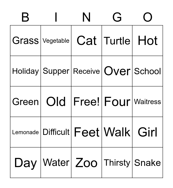 Analogies Bingo Card