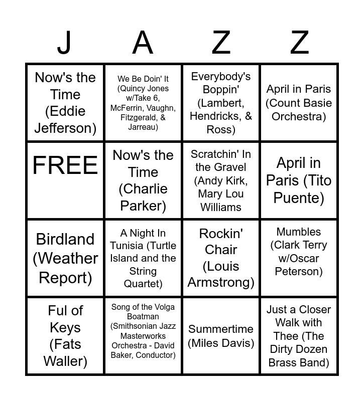 Groovin' to Jazz Bingo Card