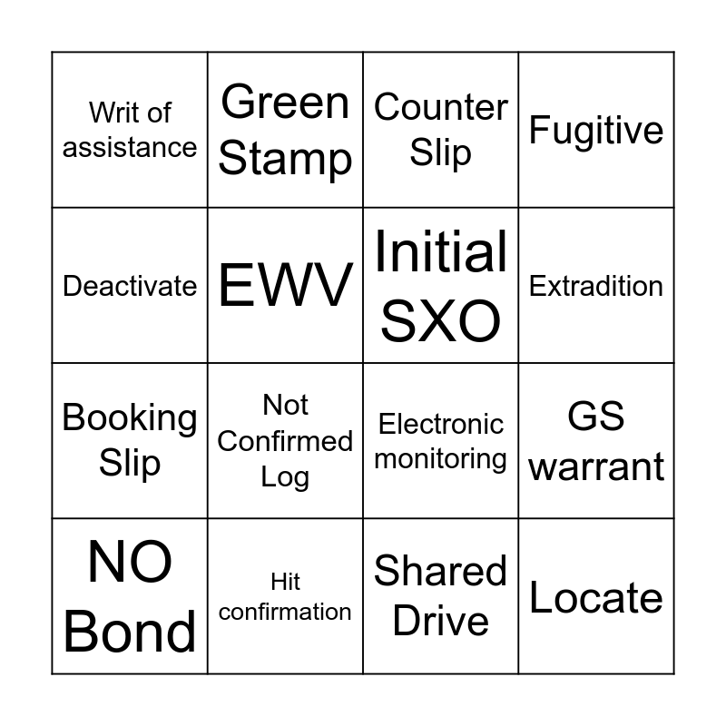 NCIC BINGO Card