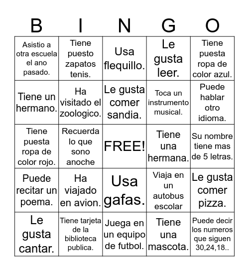 De regreso a la escuela Bingo Card