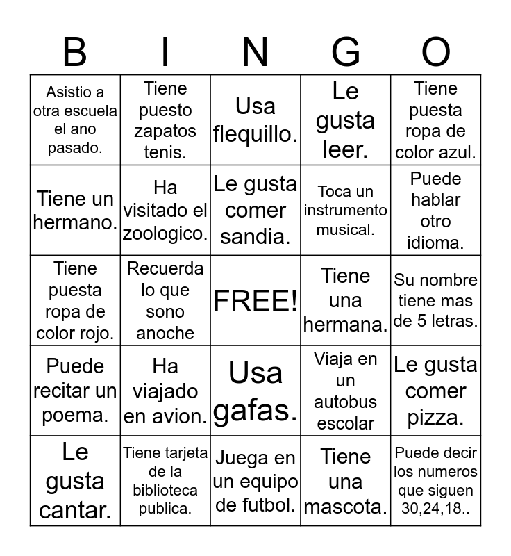 De regreso a la escuela Bingo Card