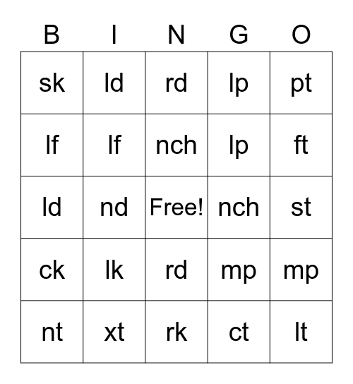 End Blends Bingo Card