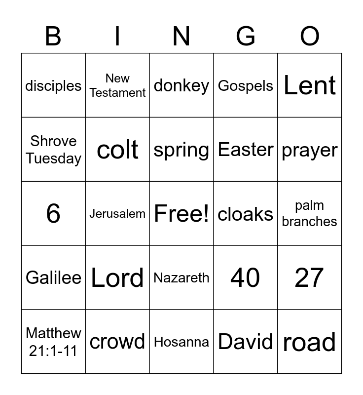 Palm Sunday Bingo Card