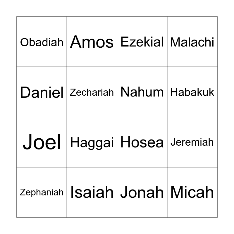 Prophets Bingo Card