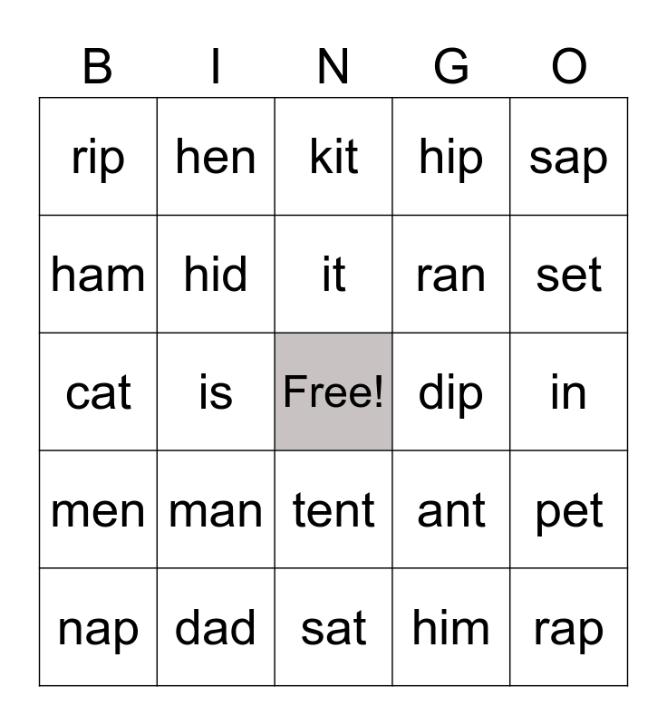 Jolly Phonics Set 2 Bingo Card
