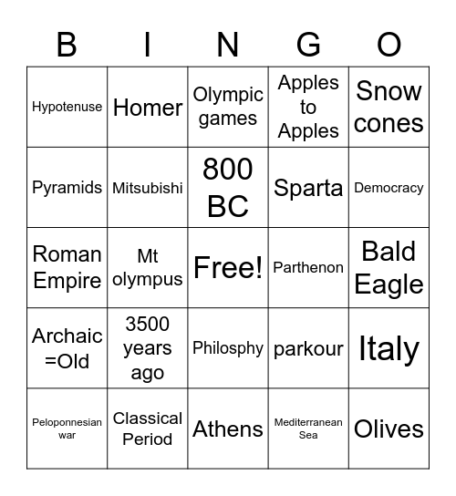 Ancient Greece Bingo Card