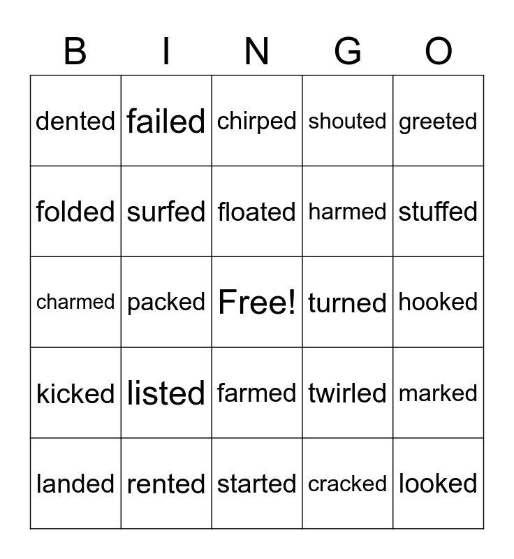 "Three Sounds of -ed" Bingo Card