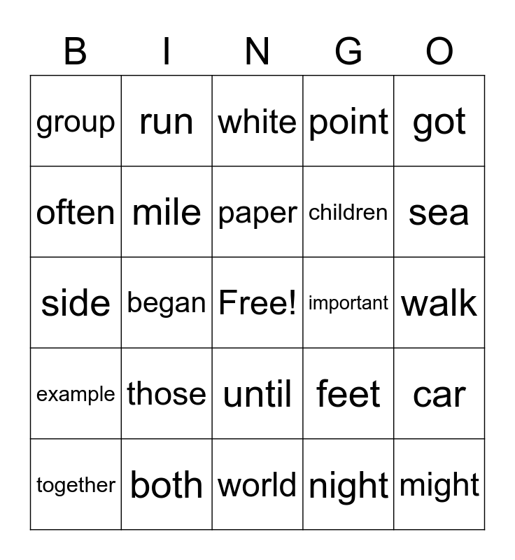 List 20 Bingo Card