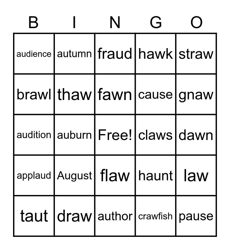 au & aw Bingo Card