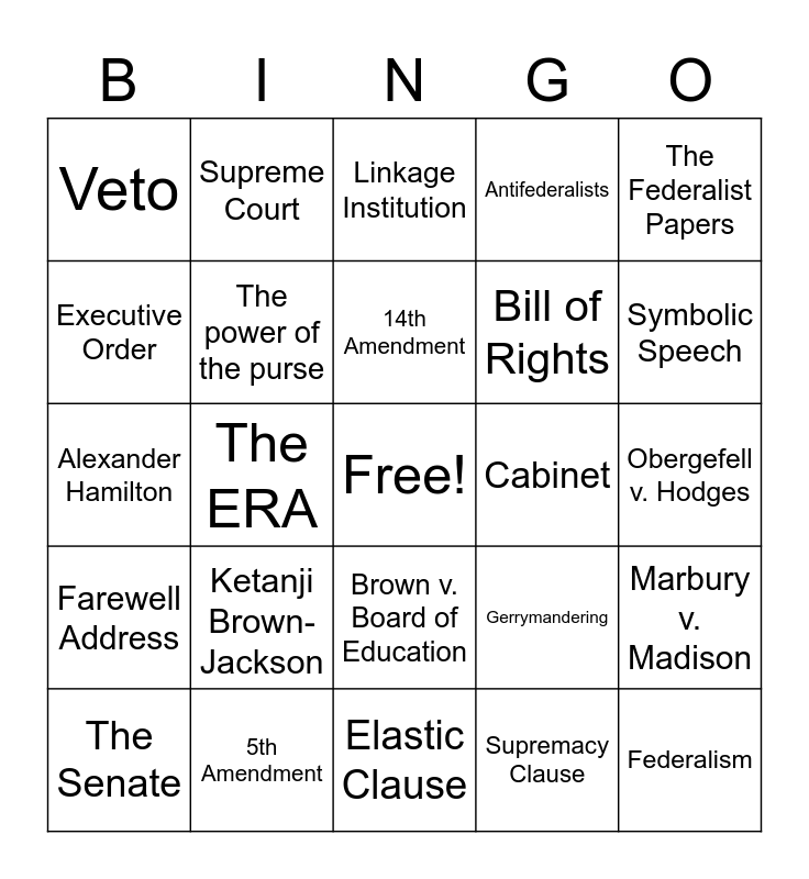 Government Bingo Card